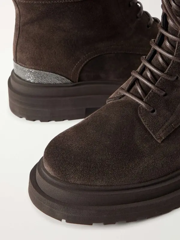 Brunello Cucinelli Bead-embellished Suede Knee Boots