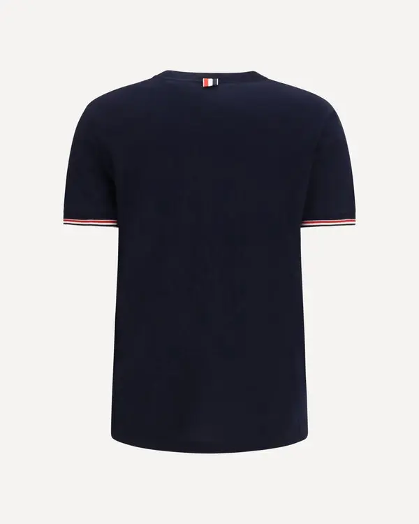 Thom Browne Wool-blend Crewneck T-shirt With Contrasting Trims - Blue