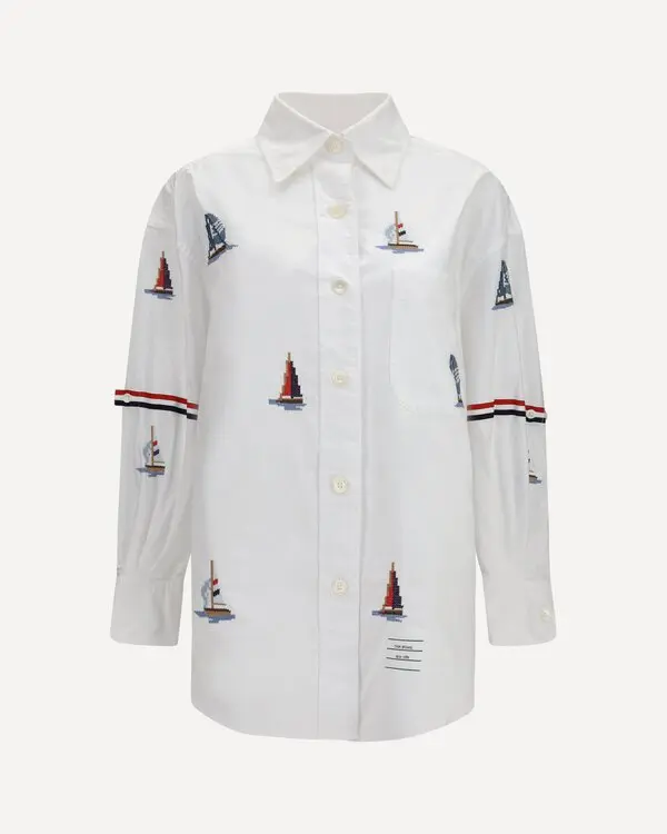 Thom Browne Oversized Sailboat-embroidered Shirt