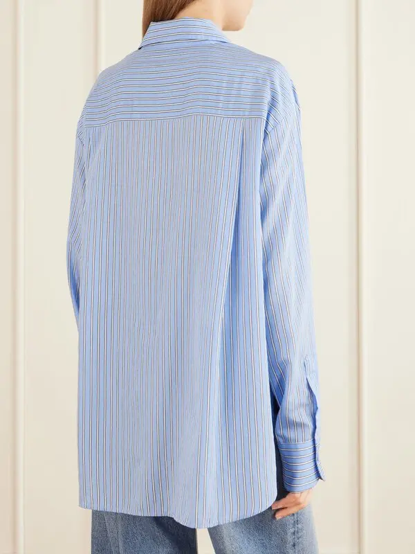 THE FRANKIE SHOP Peri Oversized Striped Georgette Shirt - Blue