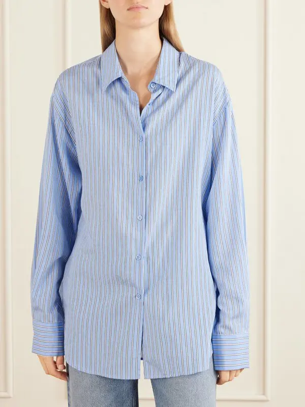 THE FRANKIE SHOP Peri Oversized Striped Georgette Shirt - Blue