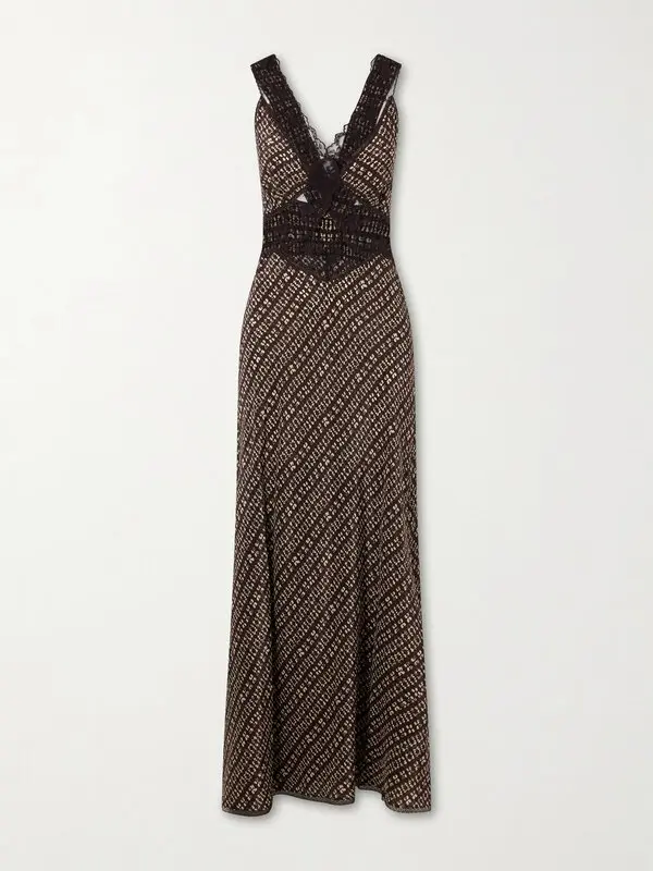 SIR. Astrid Satin And Lace Cut-out Maxi Dress - Brown