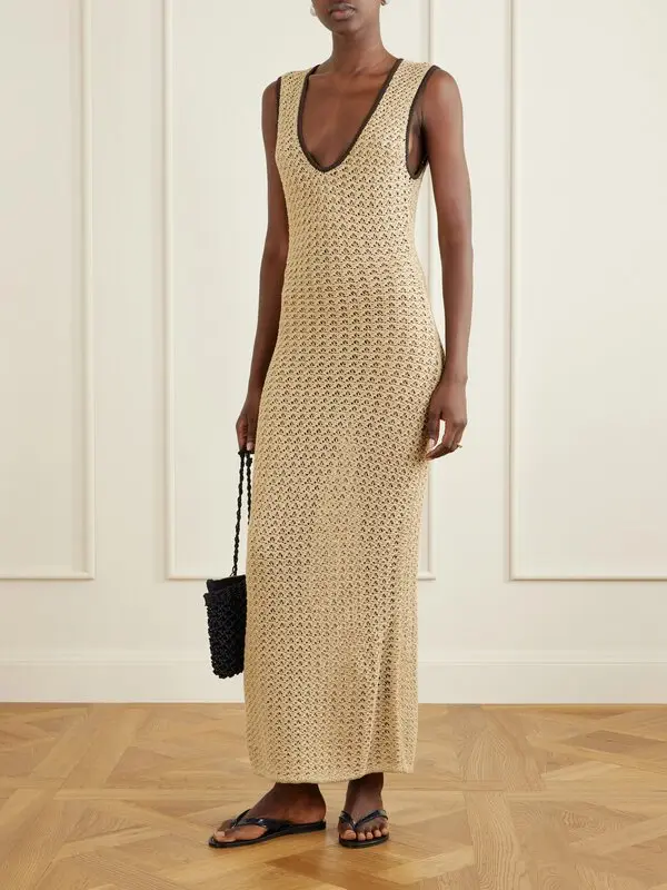 SIR. Ellinor Open-knit Maxi Dress With Contrast Trim - Neutrals