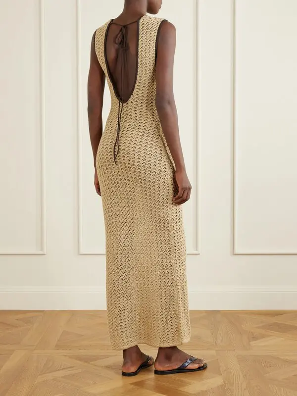 SIR. Ellinor Open-knit Maxi Dress With Contrast Trim - Neutrals