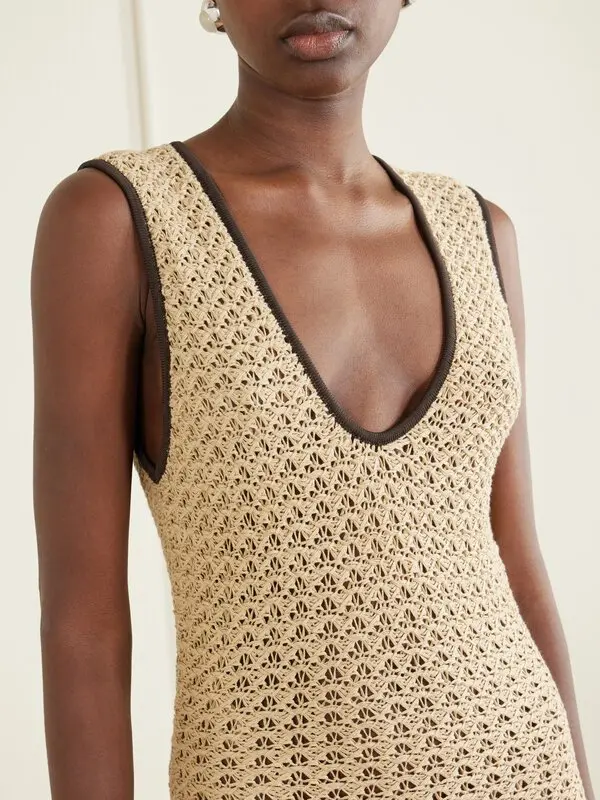 SIR. Ellinor Open-knit Maxi Dress With Contrast Trim - Neutrals
