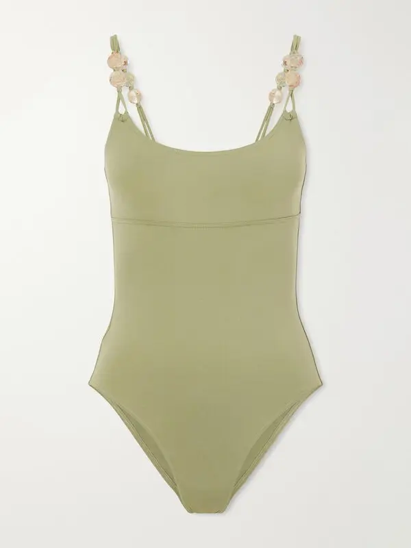ERES Lynda Bead-embellished One-piece Swimsuit - Green