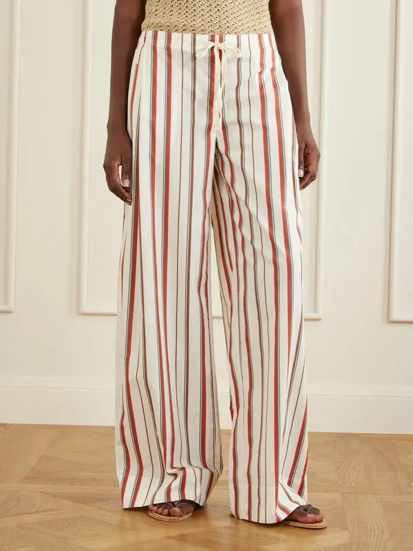 SIR. Alva Striped Cotton Wide-leg Pants - Red