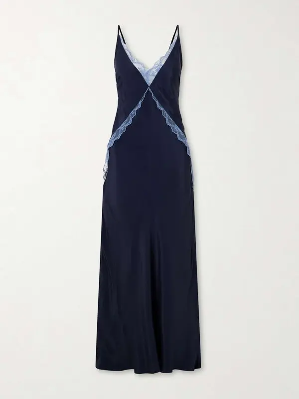 SIR. Elsie Lace-trimmed Crepe Gown - Navy