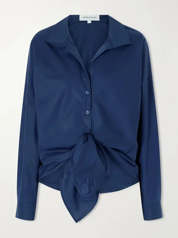 ANDRES OTALORA Dalila Knotted Cotton-poplin Blouse - Blue