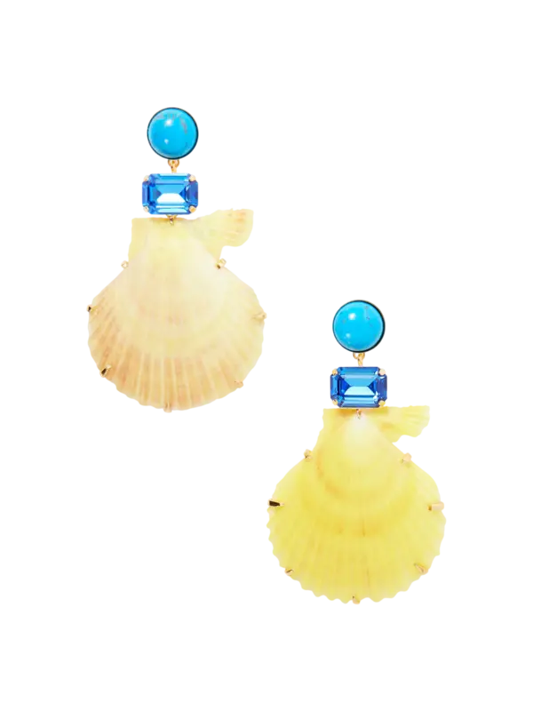 JENNIFER BEHR Safira Gold-tone Turquoise And Crystal-embellished Seashell Earrings - Yellow