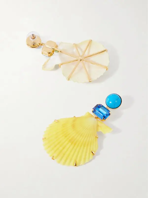 JENNIFER BEHR Safira Gold-tone Turquoise And Crystal-embellished Seashell Earrings - Yellow