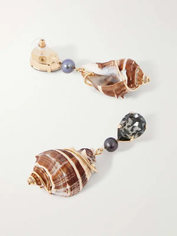 JENNIFER BEHR Alon Gold-tone Crystal-embellished Seashell Earrings