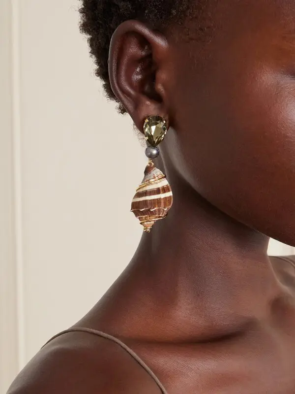 JENNIFER BEHR Alon Gold-tone Crystal-embellished Seashell Drop Earrings
