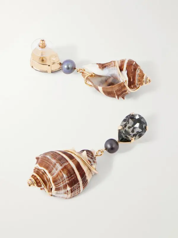 JENNIFER BEHR Alon Gold-tone Crystal-embellished Seashell Drop Earrings