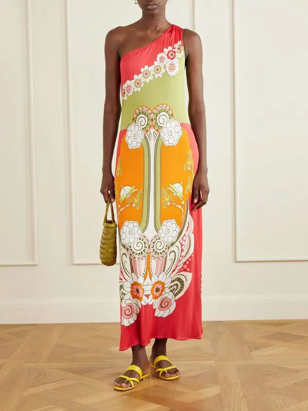 La DoubleJ Clingy Roy Printed One-shoulder Jersey Maxi Dress