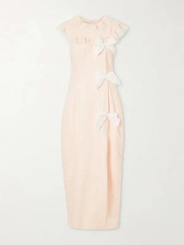 Alessandra Rich Lace-trimmed Bow-detail Printed Silk-jacquard Midi Dress - Pink