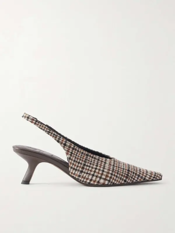 Brunello Cucinelli Checked Wool Slingback Pumps