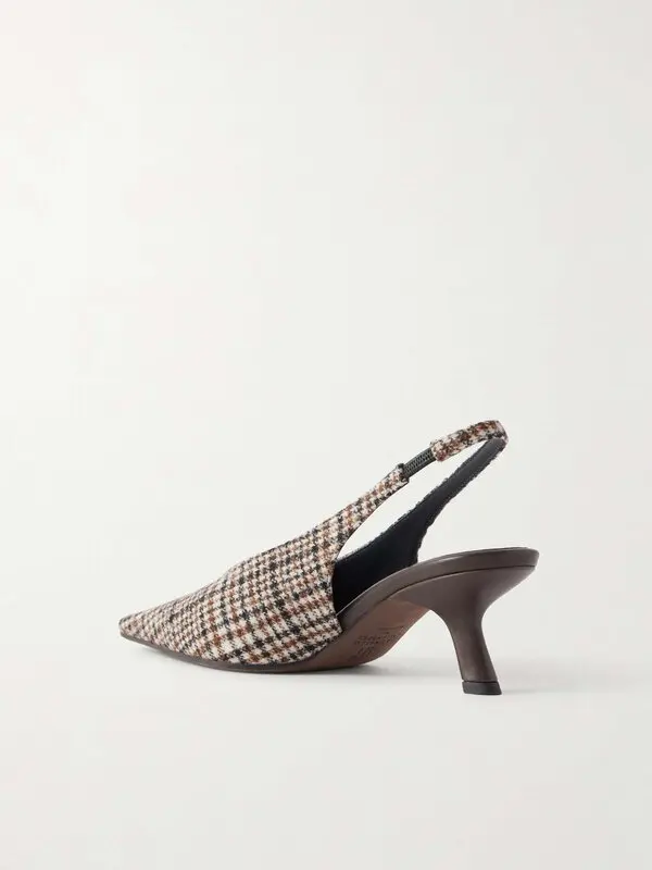 Brunello Cucinelli Checked Wool Slingback Pumps