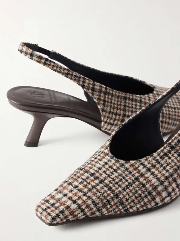 Brunello Cucinelli Checked Wool Slingback Pumps