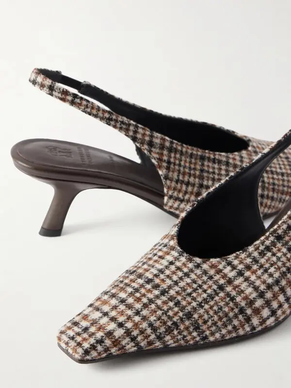 Brunello Cucinelli Checked Wool Slingback Pumps