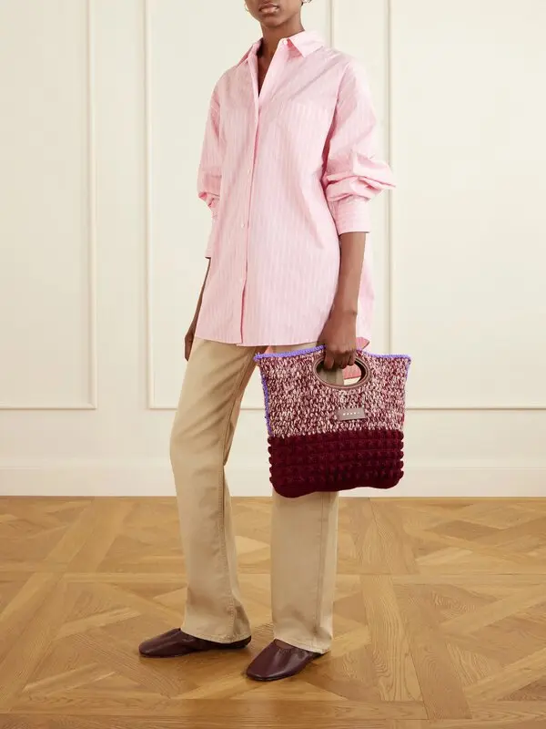 Marni Logo-appliquéd Knitted Wool Tote - Pink