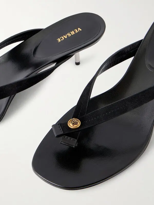 Versace Medusa-embellished Leather Thong Sandals - Black