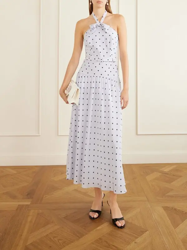 Alessandra Rich Belted Polka-dot Silk Midi Dress