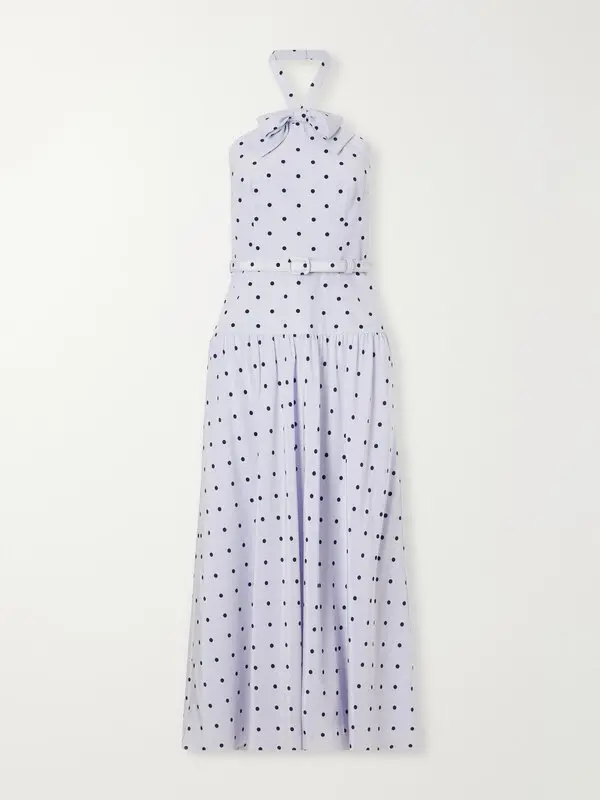 Alessandra Rich Belted Polka Dot Silk Midi Dress - Blue