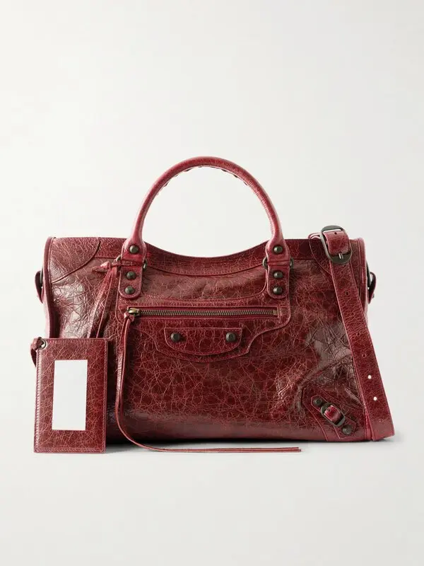 Balenciaga Le City Crinkled-leather Shoulder Bag - Red