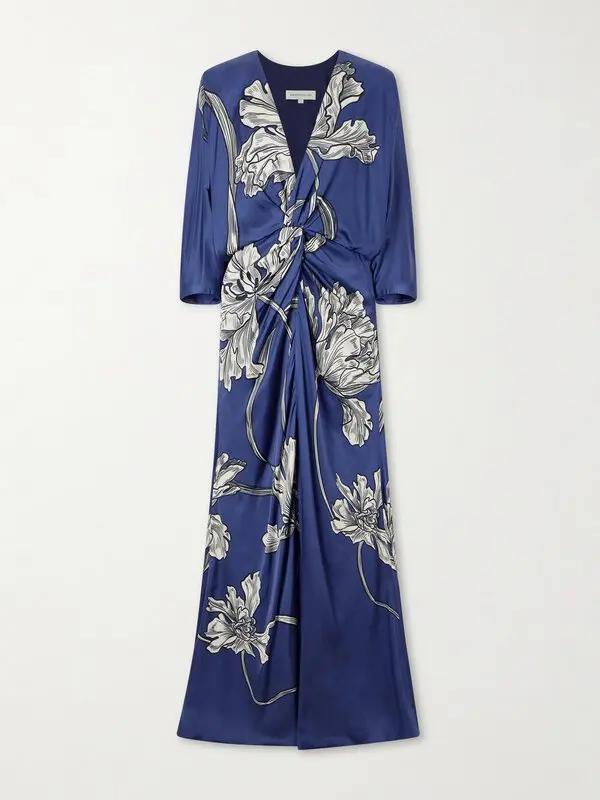 ANDRES OTALORA Olanna Printed Gathered Cotton Maxi Dress - Blue