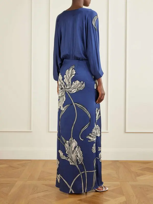 ANDRES OTALORA Olanna Printed Gathered Maxi Dress - Navy