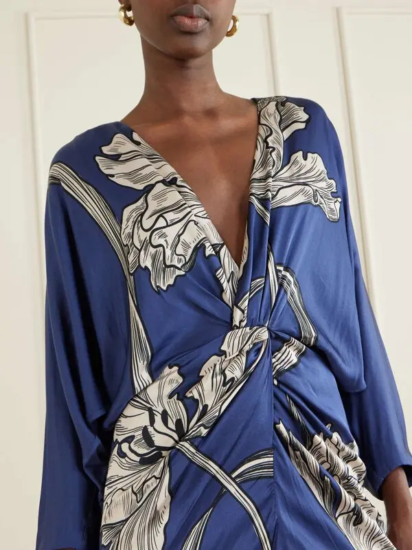 ANDRES OTALORA Olanna Printed Gathered Maxi Dress - Navy
