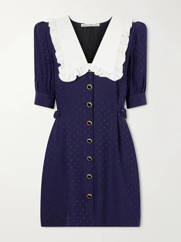 Alessandra Rich Ruffled Silk-jacquard Mini Dress - Blue