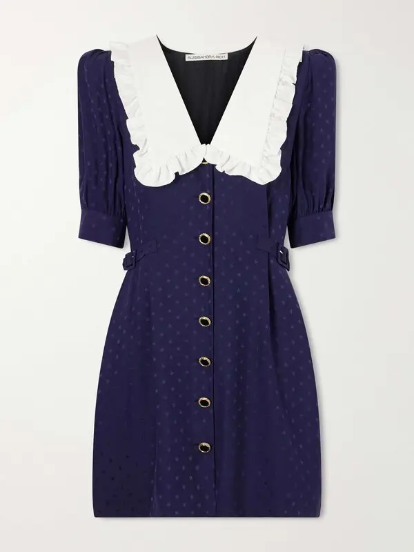 Alessandra Rich Ruffled Silk-jacquard Mini Dress - Navy