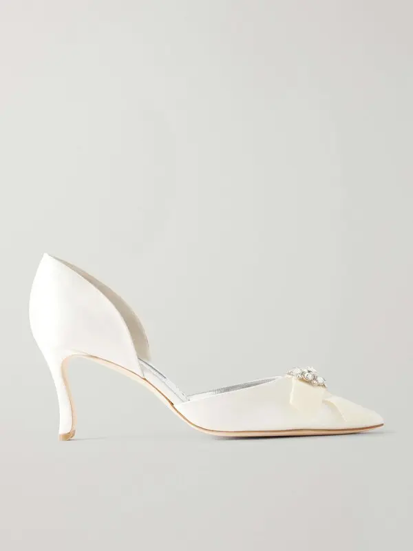 Manolo Blahnik Apidosa 70 Embellished Satin Pumps - White