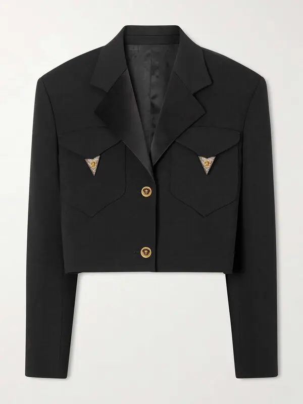 Versace Medusa-embellished Cropped Wool Jacket - Black