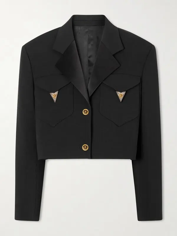 Versace Medusa-embellished Cropped Wool Blazer