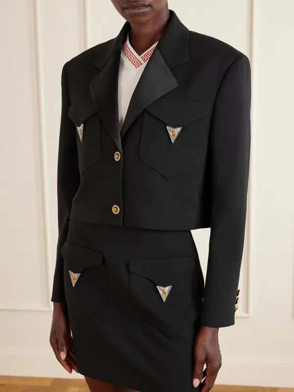 Versace Medusa-embellished Cropped Wool Blazer