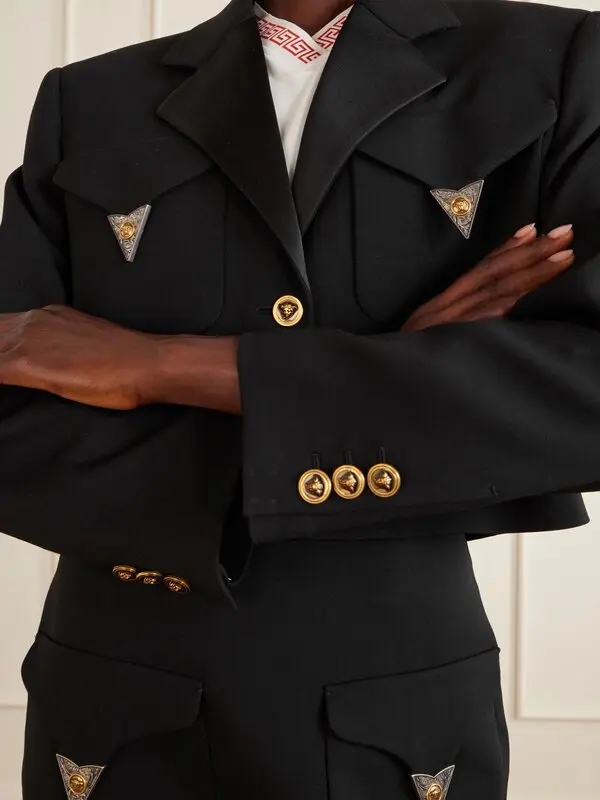 Versace Medusa-embellished Cropped Wool Blazer