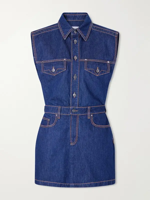 Versace Paneled Denim Mini Dress - Blue