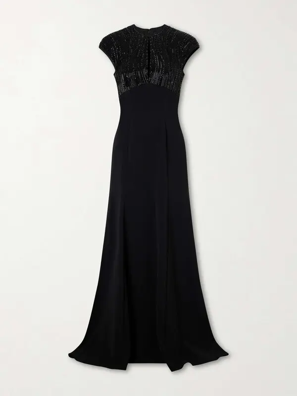 Jenny Packham Moonveil Embellished Georgette-crepe Gown - Black
