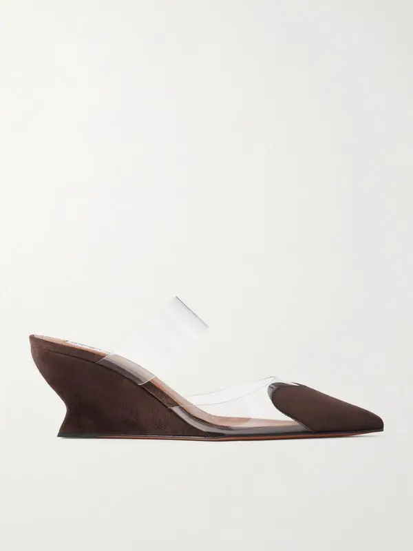 Alaïa Le Coeur 60 Suede And Pvc Wedge Mules - Brown