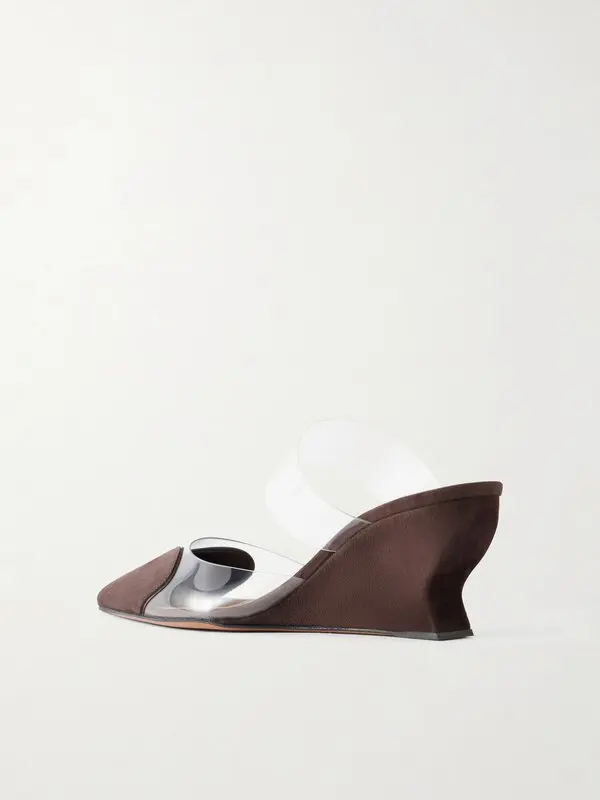 Alaïa Le Cœur 60 Suede And Pvc Wedge Mules - Brown
