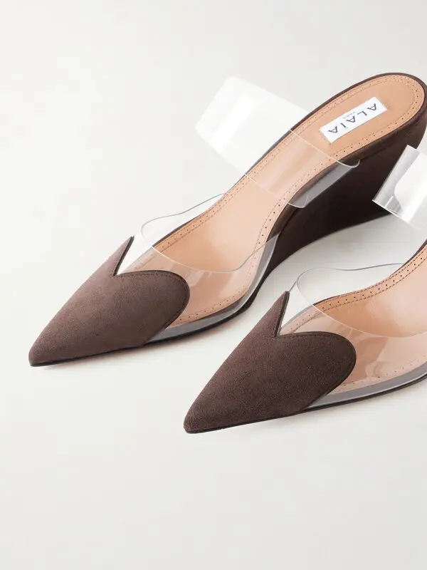 Alaïa Le Cœur 60 Suede And Pvc Wedge Mules - Brown