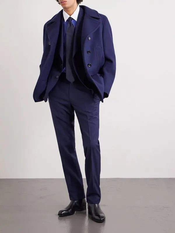 TOM FORD Double-breasted Wool Overcoat With Leather Trim