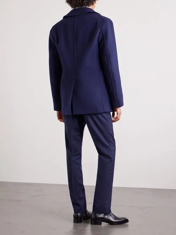 TOM FORD Double-breasted Wool Overcoat With Leather Trim