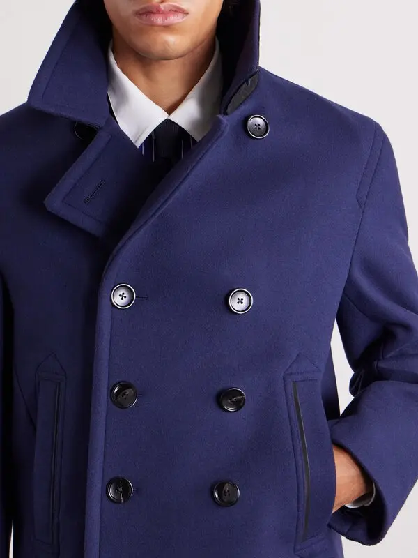 TOM FORD Double-breasted Wool Overcoat With Leather Trim