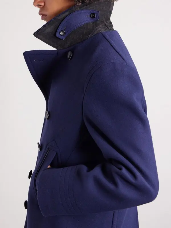 TOM FORD Double-breasted Wool Overcoat With Leather Trim