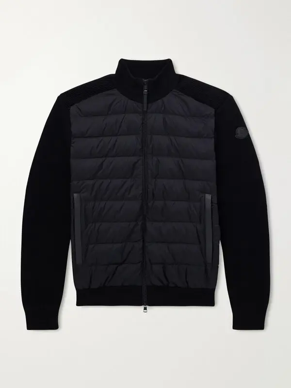 Moncler Quilted Down Jacket With Wool And Cashmere Blend - Black