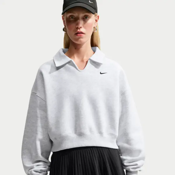 Nike Studio Fleece Medium Weight Oversized Cropped Polo - Brown